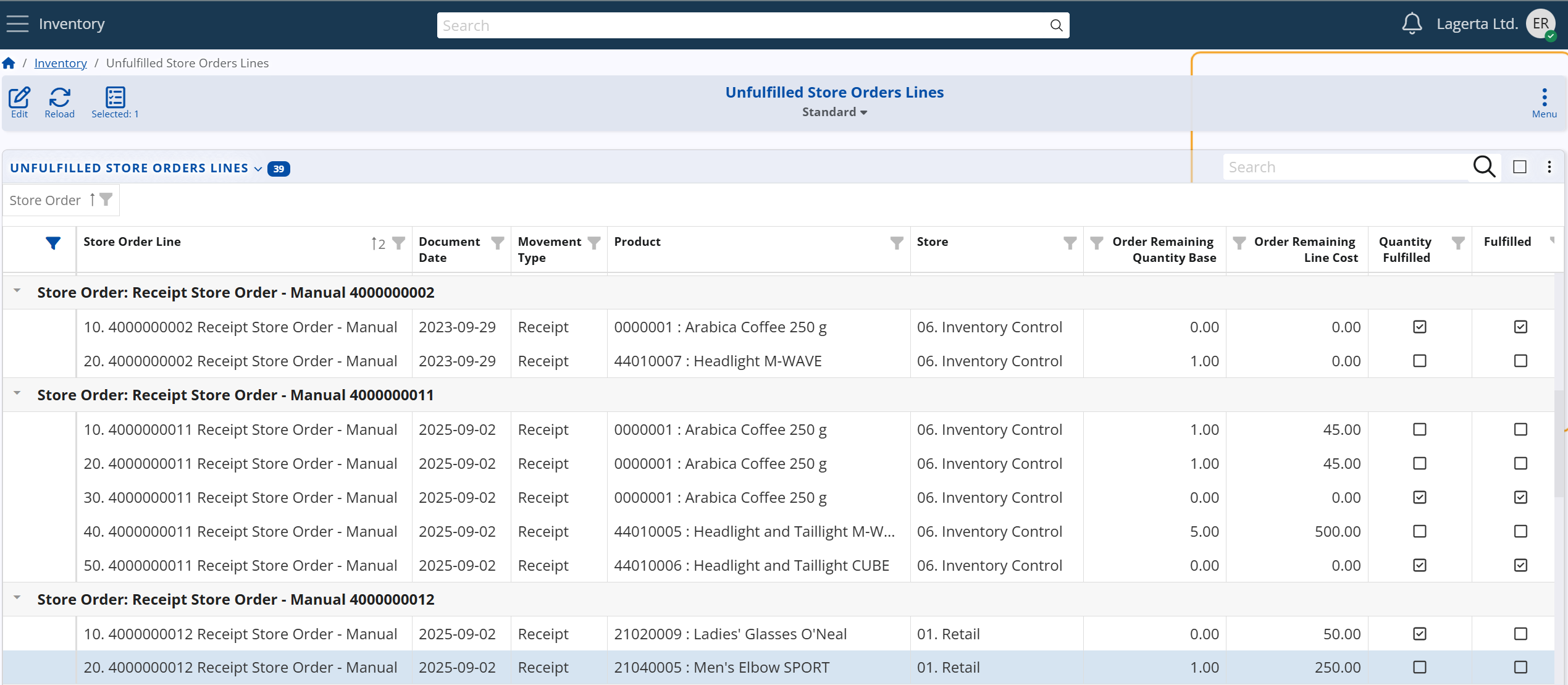 Unfulfilled Store Order Lines report now available in Web client (v.26) – ERP.BG